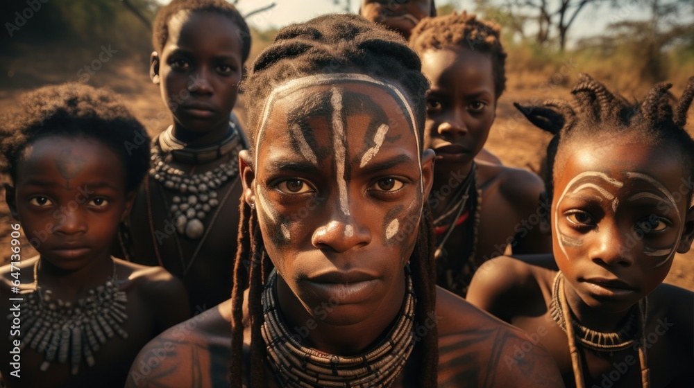 young people and children From an African tribe complete with cultural ...