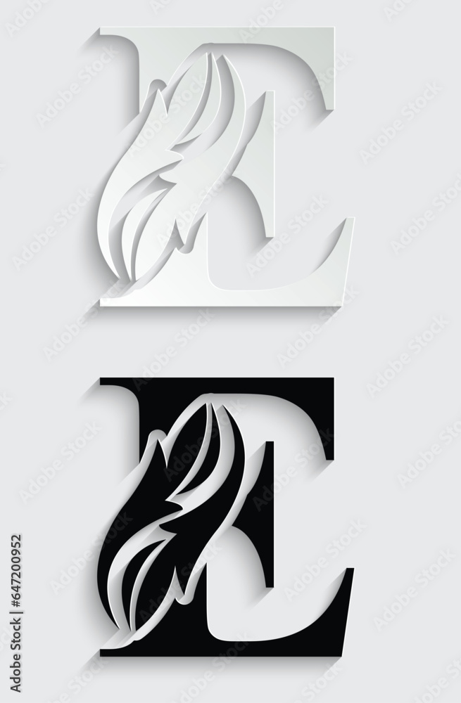 letter E. Black flower alphabet. Beautiful capital letters with shadow ...