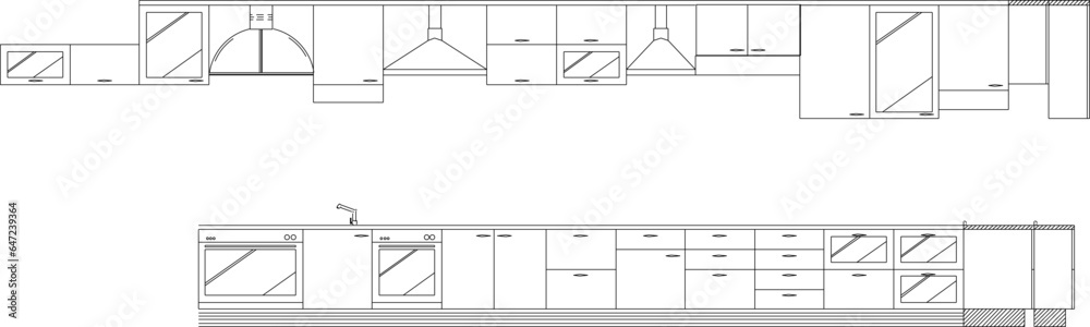Vector sketch illustration of architectural design Kitchen set cabinet ...