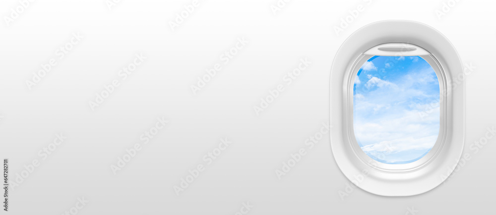 Airplane window with transparent background in 3d realistic render ...
