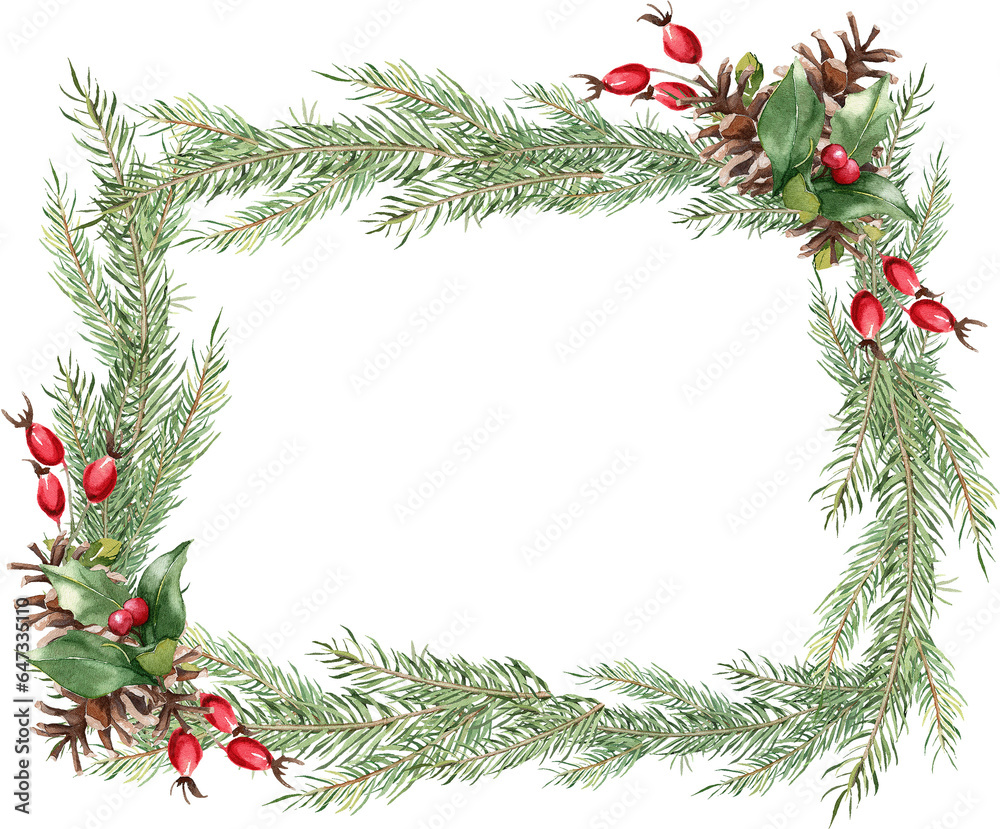 Christmas floral frame. Winter greenery border PNG. Holiday greeting ...
