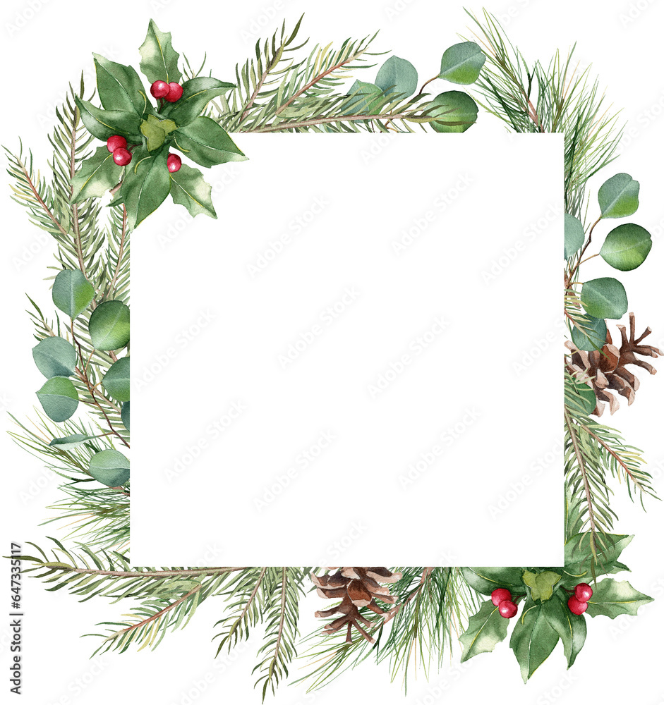 Christmas floral frame. Winter greenery border PNG. Holiday greeting ...