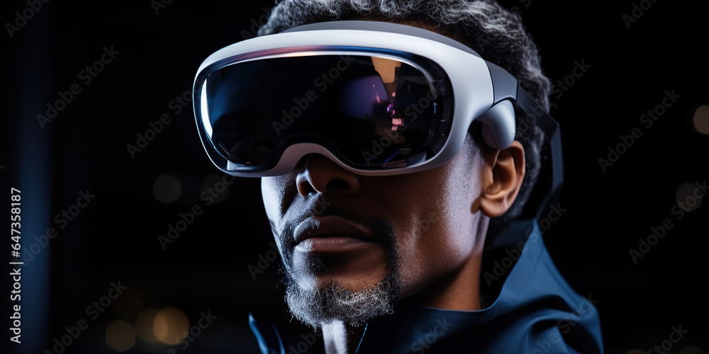 Título: African American black male using a futuristic mixed reality XR ...