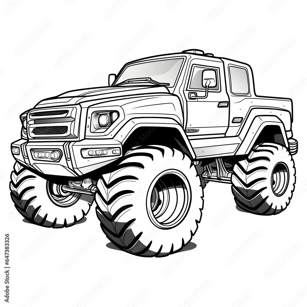 Outline drawing of Cartoon futuristic monster truck car concept, car ...