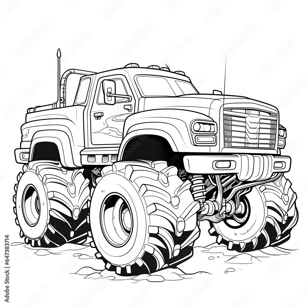Outline drawing of Cartoon monster truck car concept, monstertruck car ...