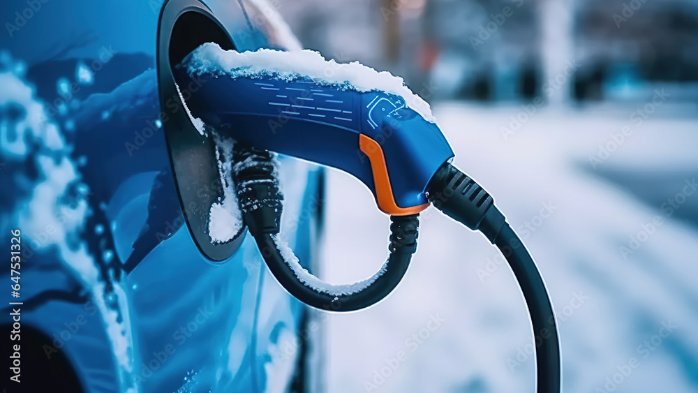 Frozen EV charger for electric vehicles. Created using generative AI ...