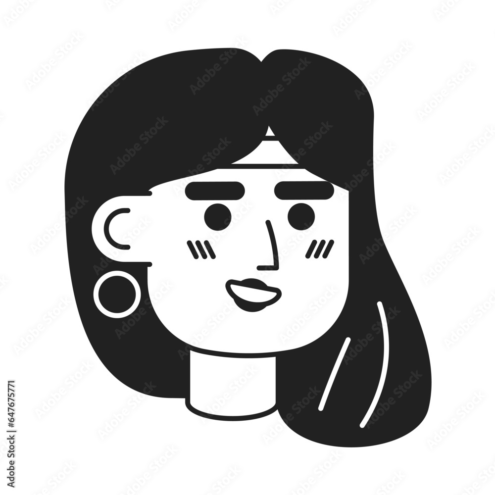 Cheerful young girl monochrome flat linear character head. Pretty woman ...