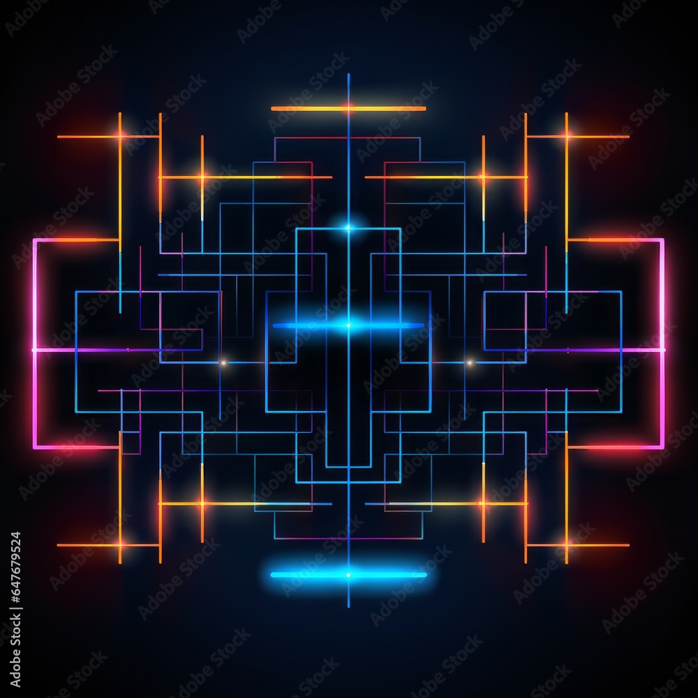 Optical illusion, Light blue neon lighted lines on black vector ...
