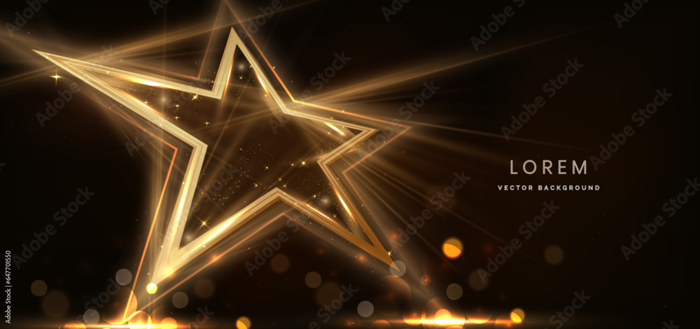 Golden star on black background with lighting effect and sparkle ...