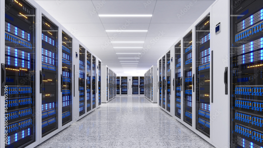 Stock-Illustration „Shot of Data Center With Multiple Rows of Fully Operational Server Racks ...