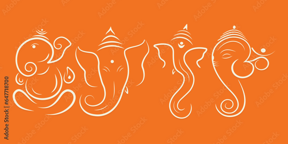 ganpati line art set. Decoration for Indian Hindu Auspicious Occasion ...