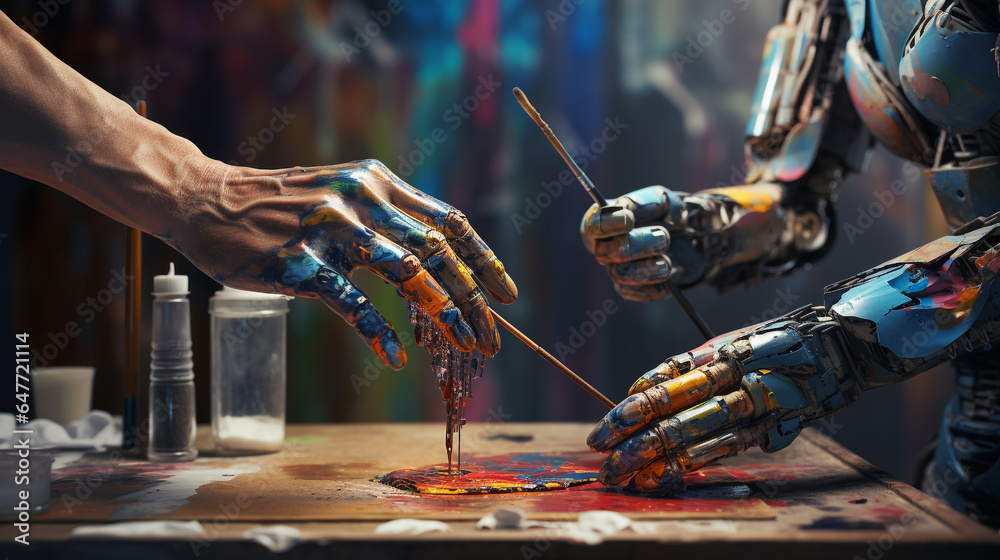 Stock-Illustration „AI Robot Masterfully Creating Pop Art in Paint ...