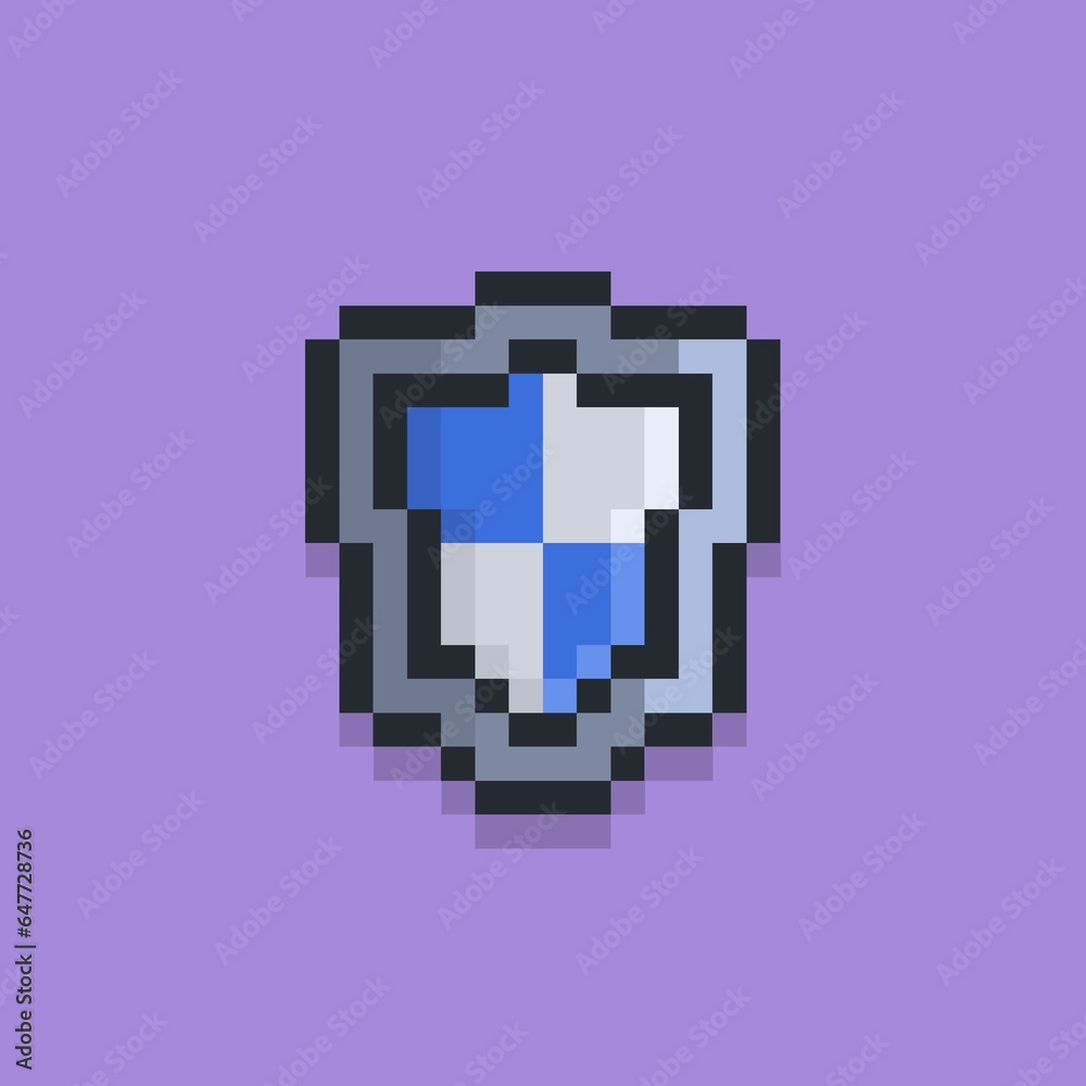 pixel art design of a 16bit shield with blue and white defense design ...