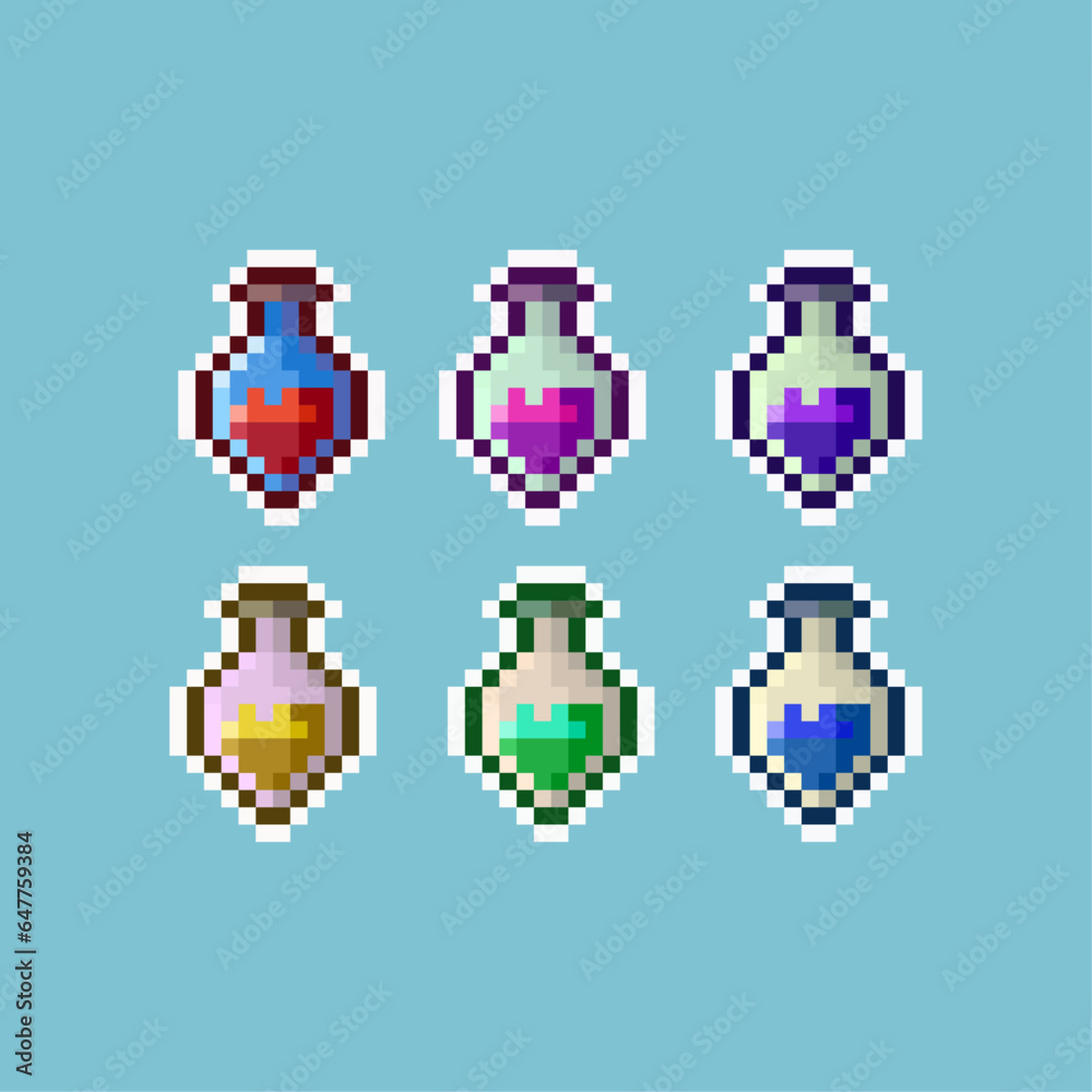 Pixel art sets of potion with variation fungsional items asset. simple ...
