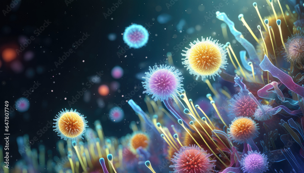 realist illustration of colorful bacteria representing different ...