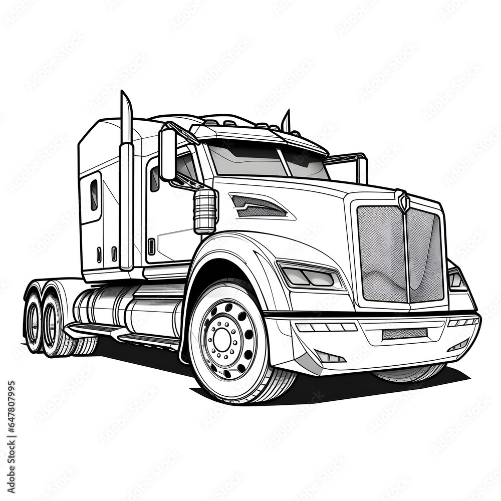 Outline drawing of futuristic truck concept, truck coloring page line ...