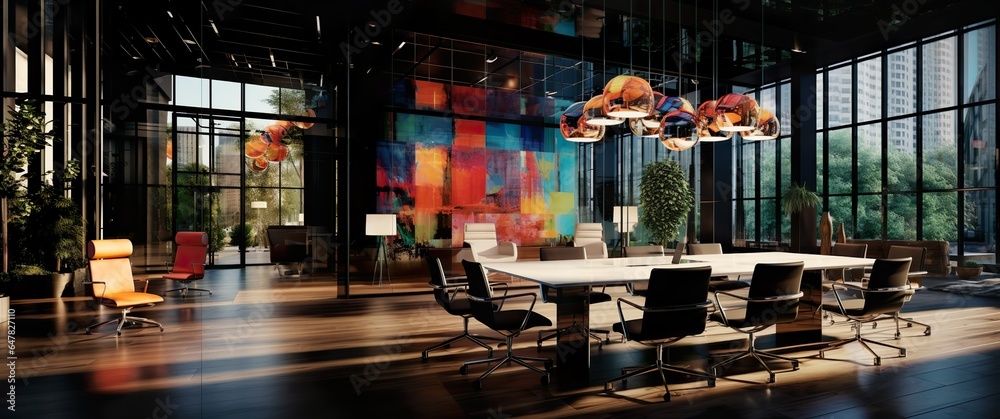 Foto de Stock Bright Modern style meeting conference room with big ...