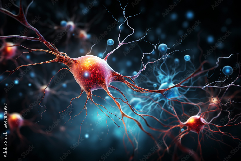 Science test learning, studying concept. Human brain cell with ...