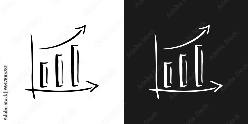 Growing graph, bar chart, doodle icon in black and white colors. Hand ...