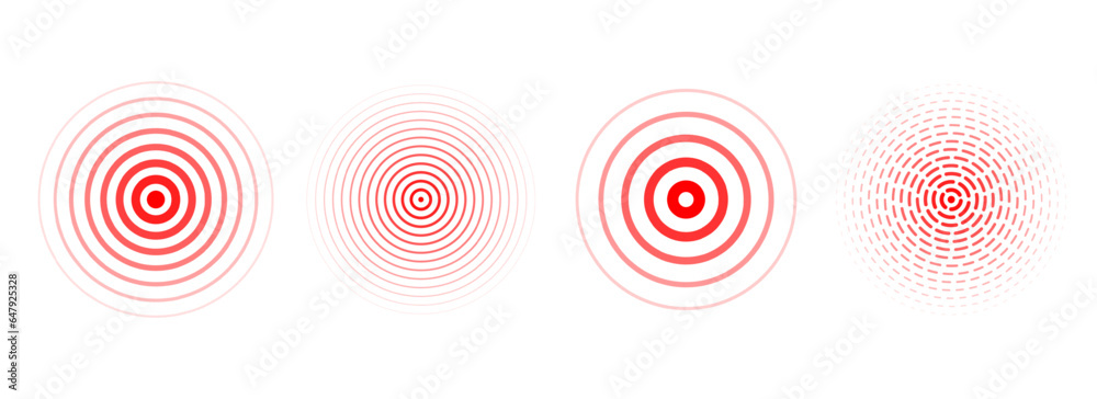 Red concentric ripple circles set. Sonar or sound wave rings collection ...
