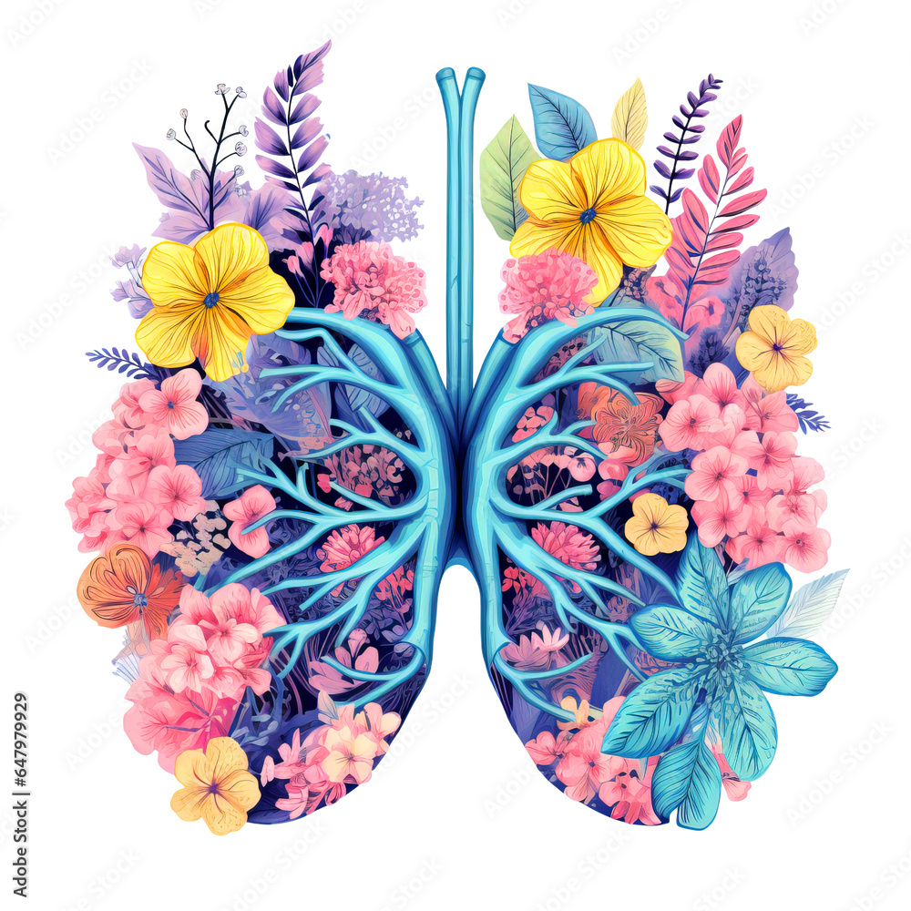 Watercolor Human Lungs Anatomy filled with flowers Pastel Color Clipart ...