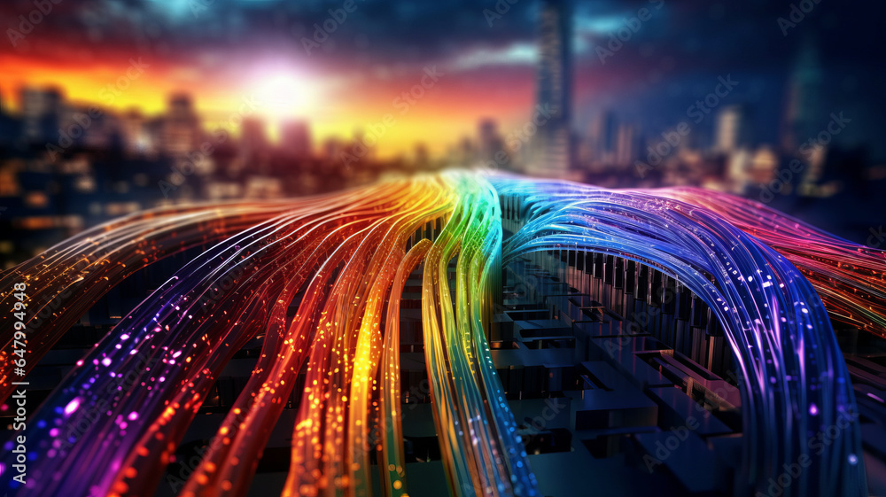 Fiber optic cable internet with big database servers connection line ...