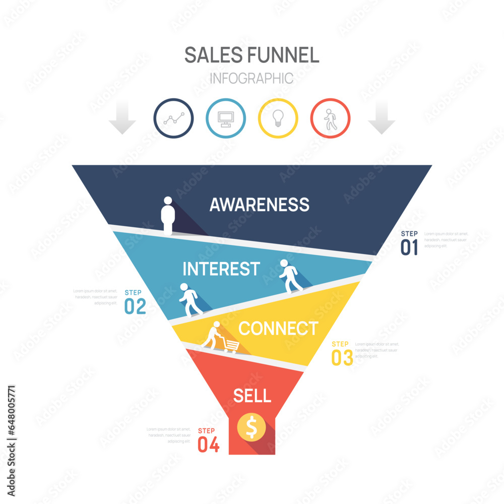 Infographic Sales funnel diagram template for business. Timeline 4 step ...