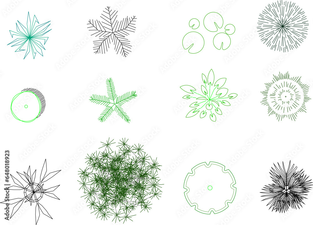 Vector sketch illustration clipart of trees and plants for completeness ...