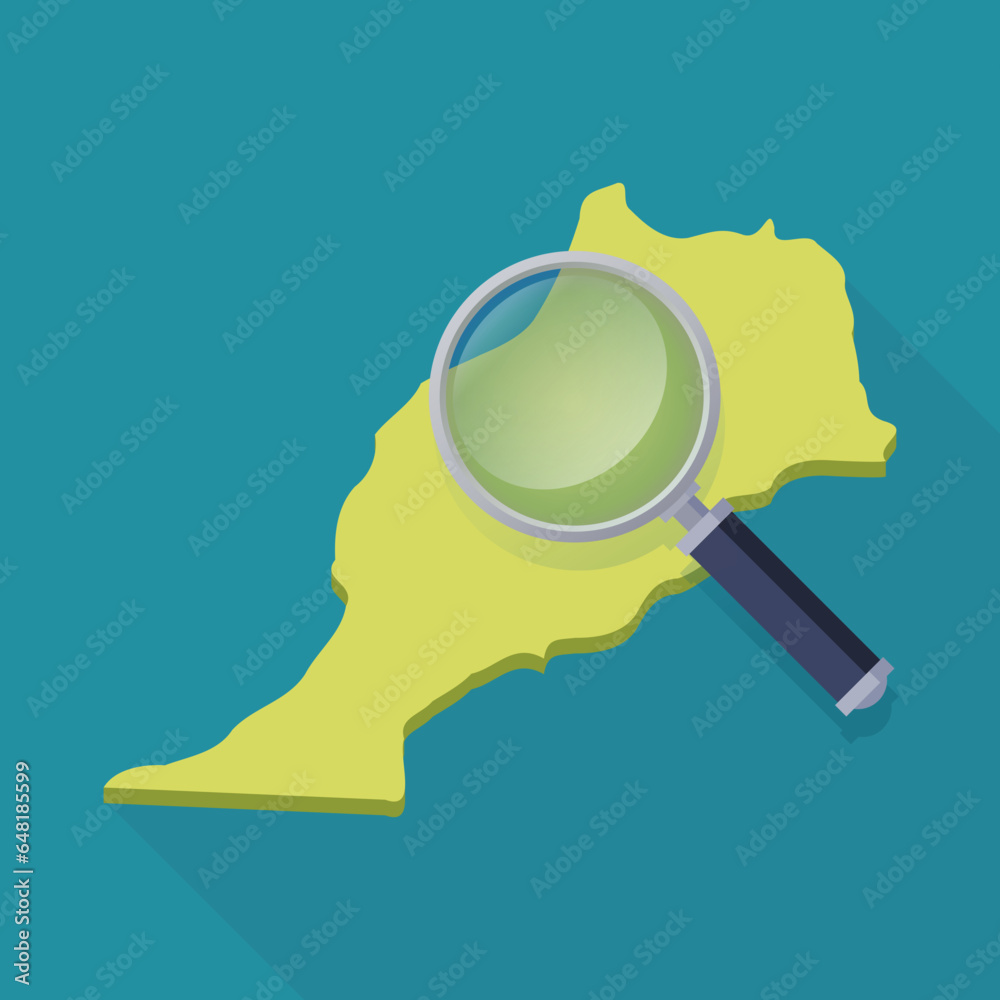 Yellow 3D map of Morocco in flat design style isolated on a blue ...