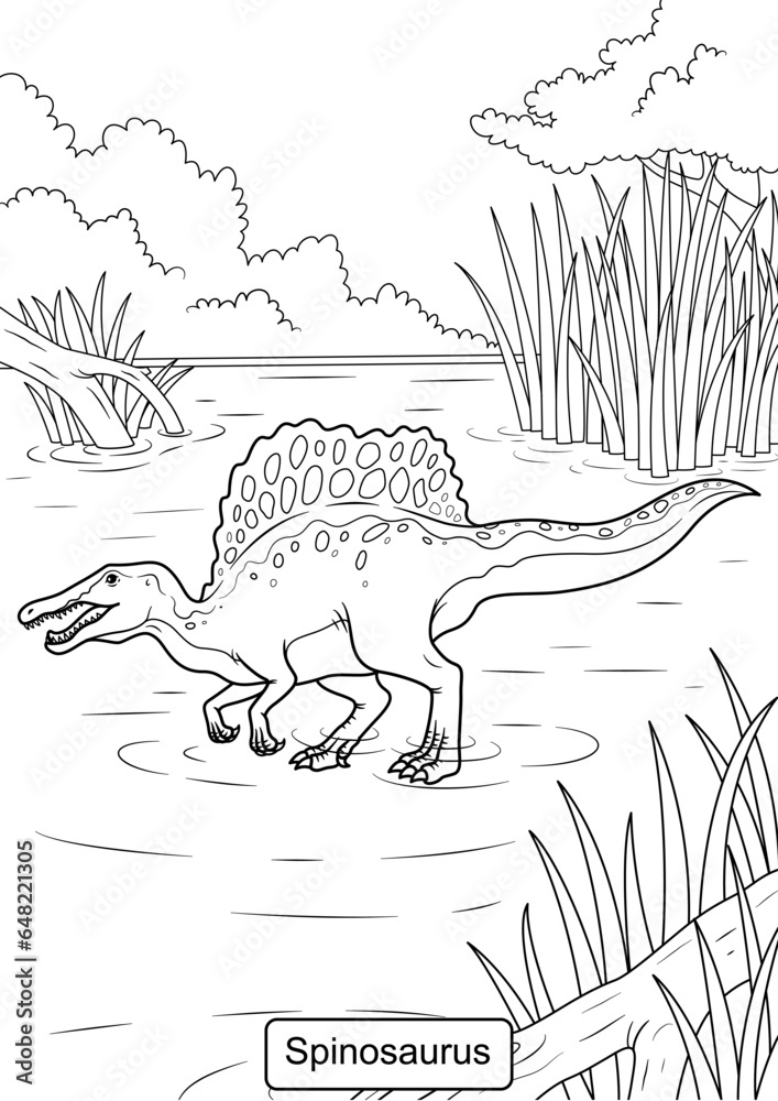Spinosaurus Dinosaur line art for coloring page vector illustration ...