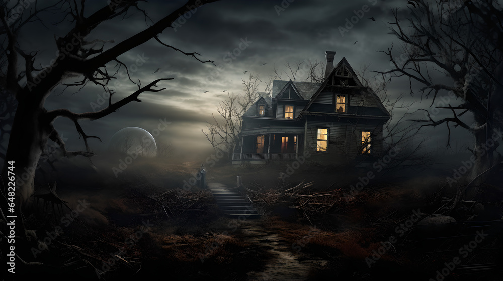 Haunted house mansion in a swamp at night. Horror house Stock ...
