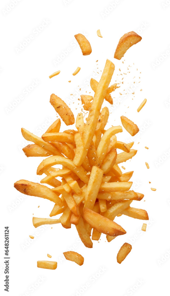 Levitating French Fries On Transparent Background Png Stock ...