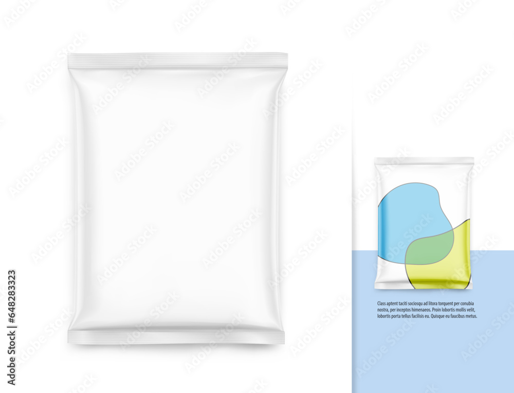 Realistic pillow package bag mockup. Vector illustration isolated on ...