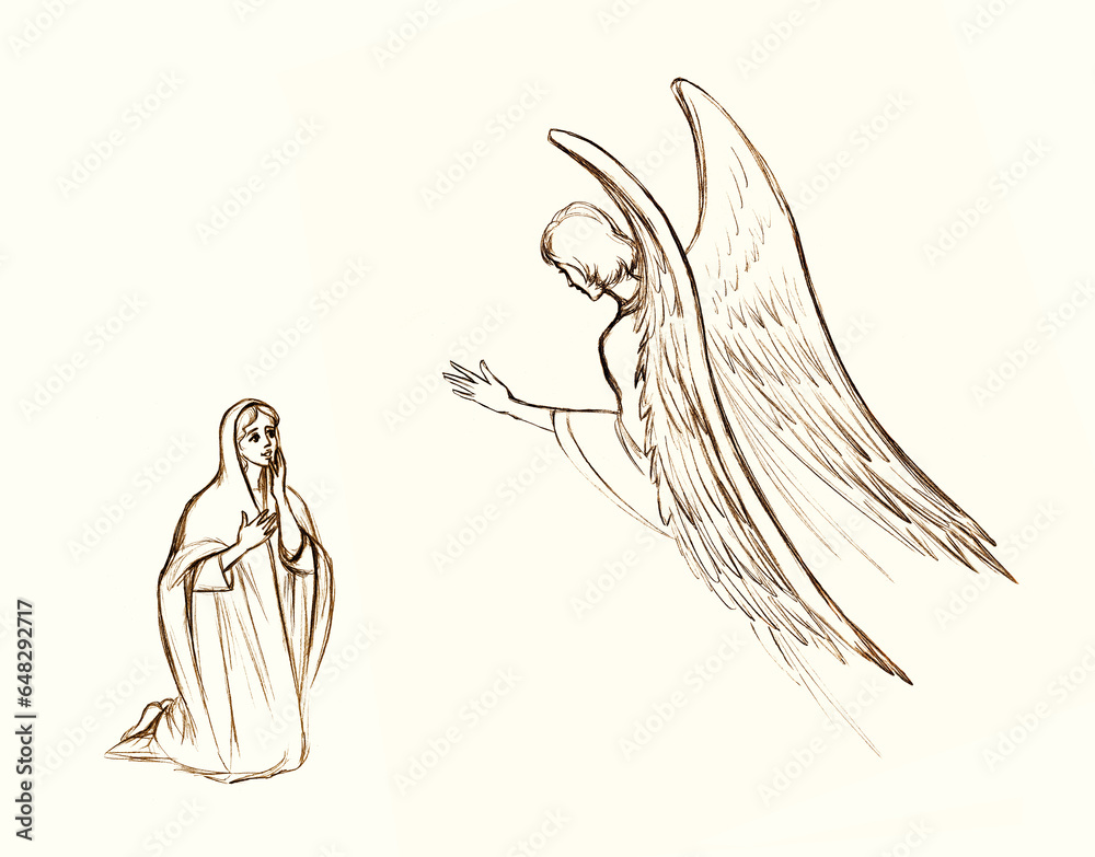 Stock-Illustration „Pencil drawing. The angel Gabriel appeared to Mary ...
