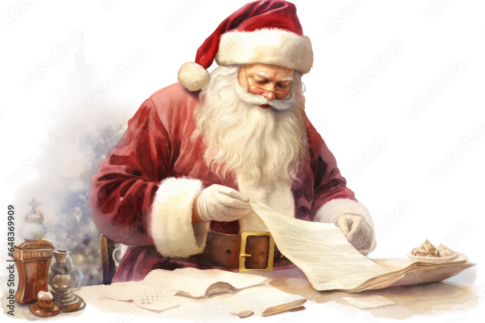 santa claus checking his list vintage illustration isolated on a ...