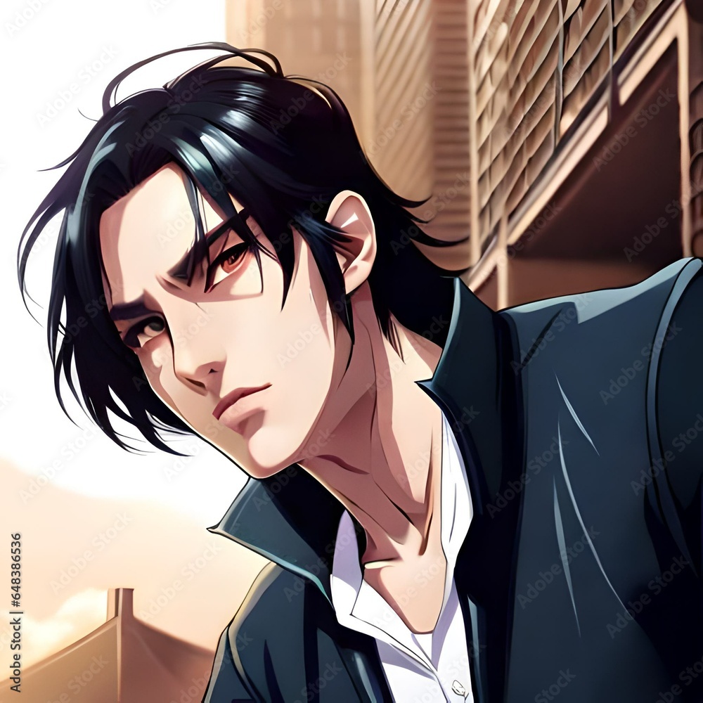 A manhua male white and black hair, long hair,A male white-haired anime ...