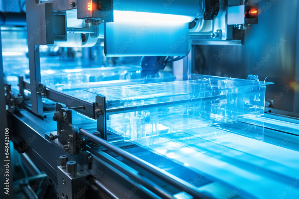 Automatic industrial machine for plastic packaging with light effect of ...