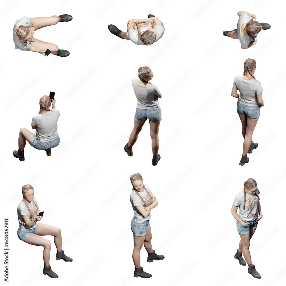 Collection of top view orthographic and isometric of young casual style ...