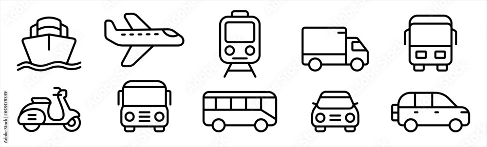 Public Transportation icon set in line style. Transport simple black ...