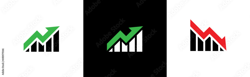 Growing graph icon set in line style. Business chart with arrow, Growths chart, Profit growing ...