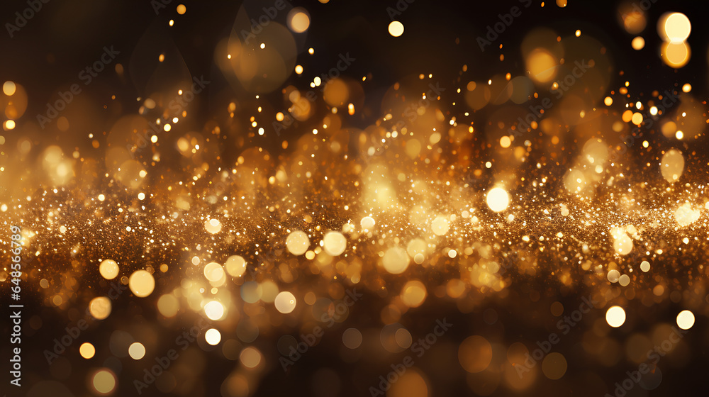 An explosion of golden particle lights, forming a background filled ...