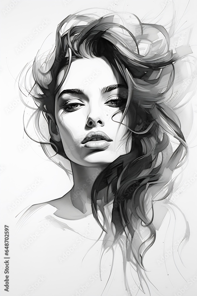 drawing woman long hair brush stroke favorite depicted dynamic strokes ...