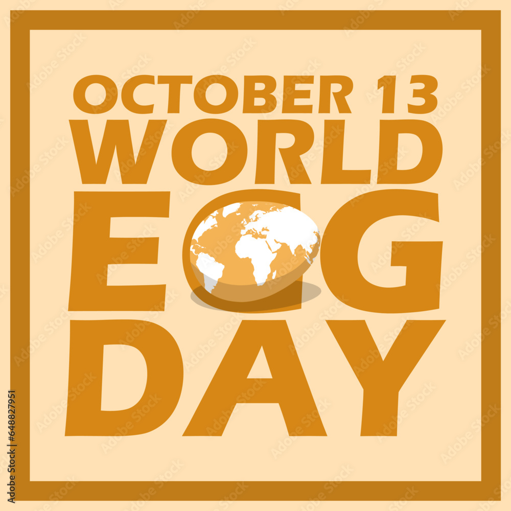 Bold text with an egg and world map image in frame on light brown ...