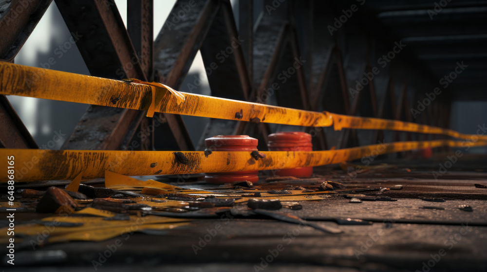 A deteriorating bridge with caution tape, indicating concerns over ...