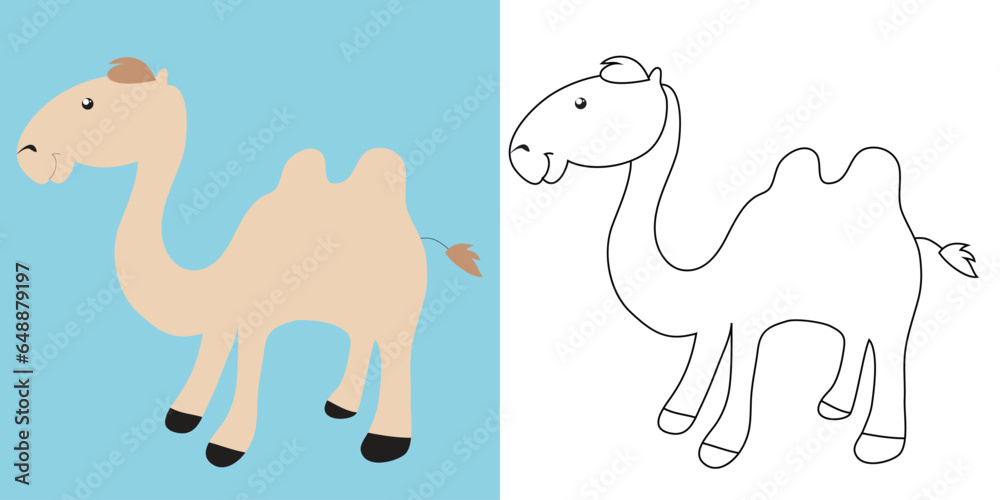Colouring the animals. Coloring a cute cartoon camel. Simple colouring ...