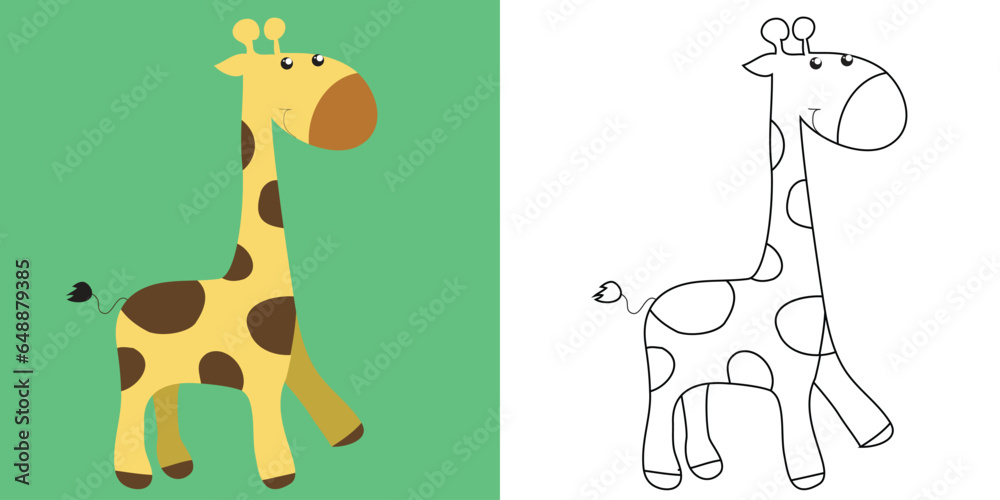 Colouring the animals. Coloring a cute cartoon giraffe. Simple ...