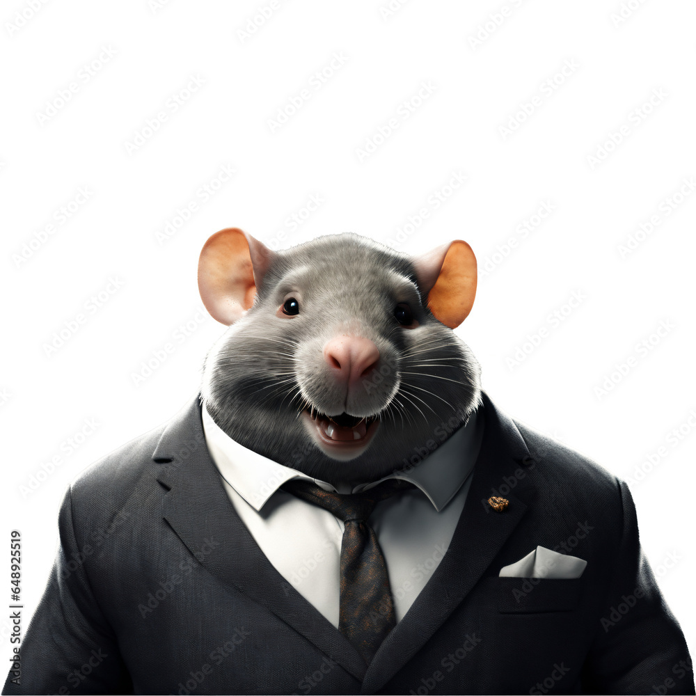 Portrait of Humanoid Anthropomorphic Greedy Fat Rat Wearing Black ...