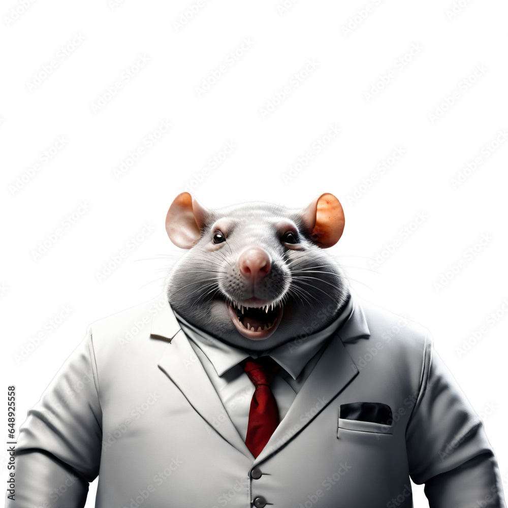 Portrait of Humanoid Anthropomorphic Greedy Fat White Rat Wearing White ...