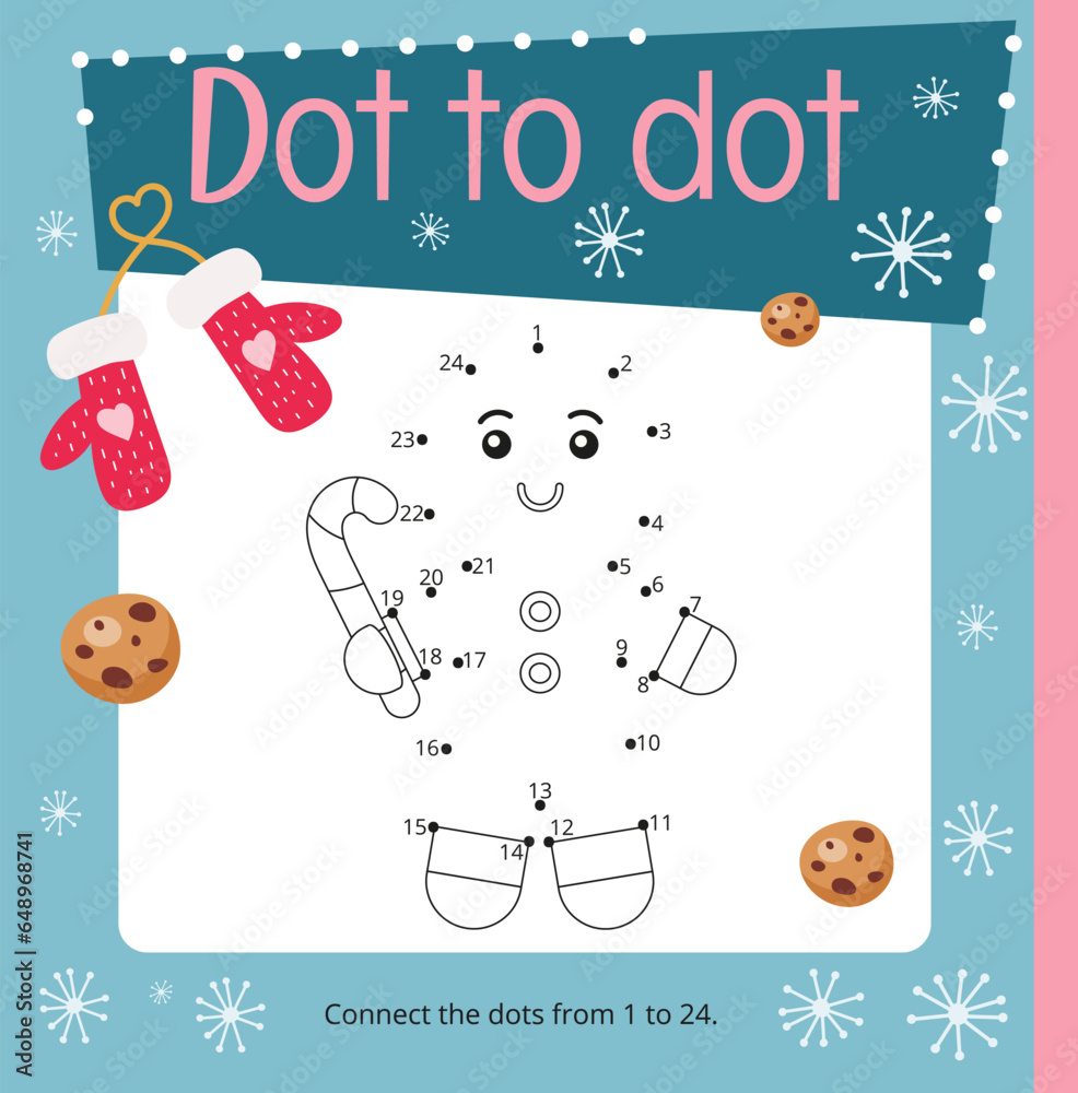Christmas activities for kids. Dot to dot game – Christmas Gingerbread ...