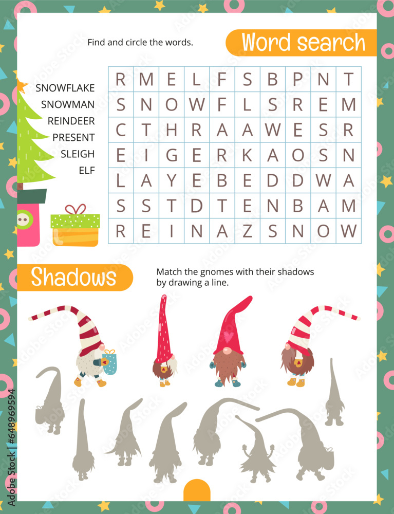 Christmas Gnomes Activity Pages for Kids. Printable Activity Sheet with ...